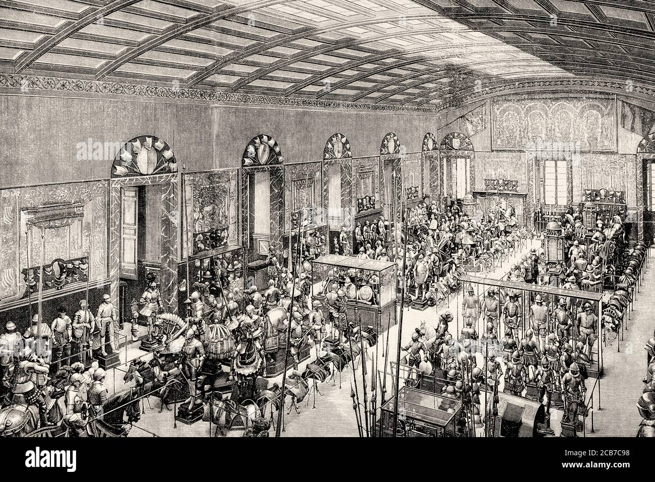 Interior of the Royal Armoury in Plaza de la Armería of the Royal ...