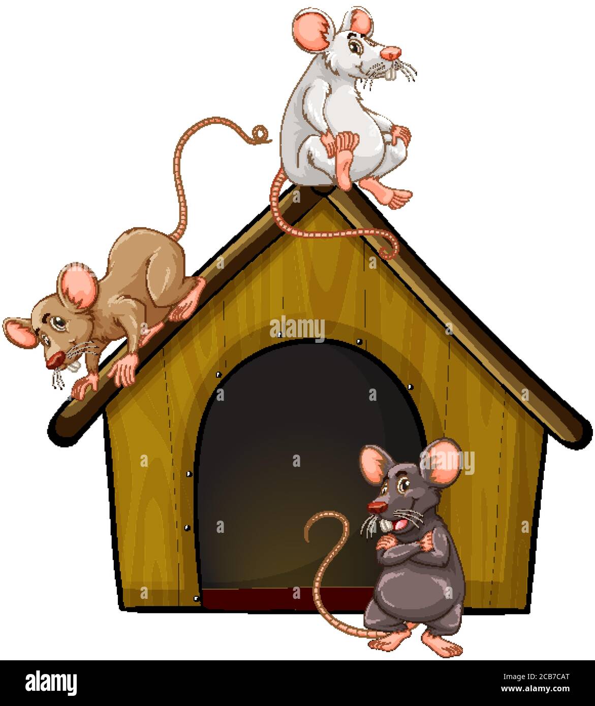 Group of cute mouses with little house isolated on white background ...