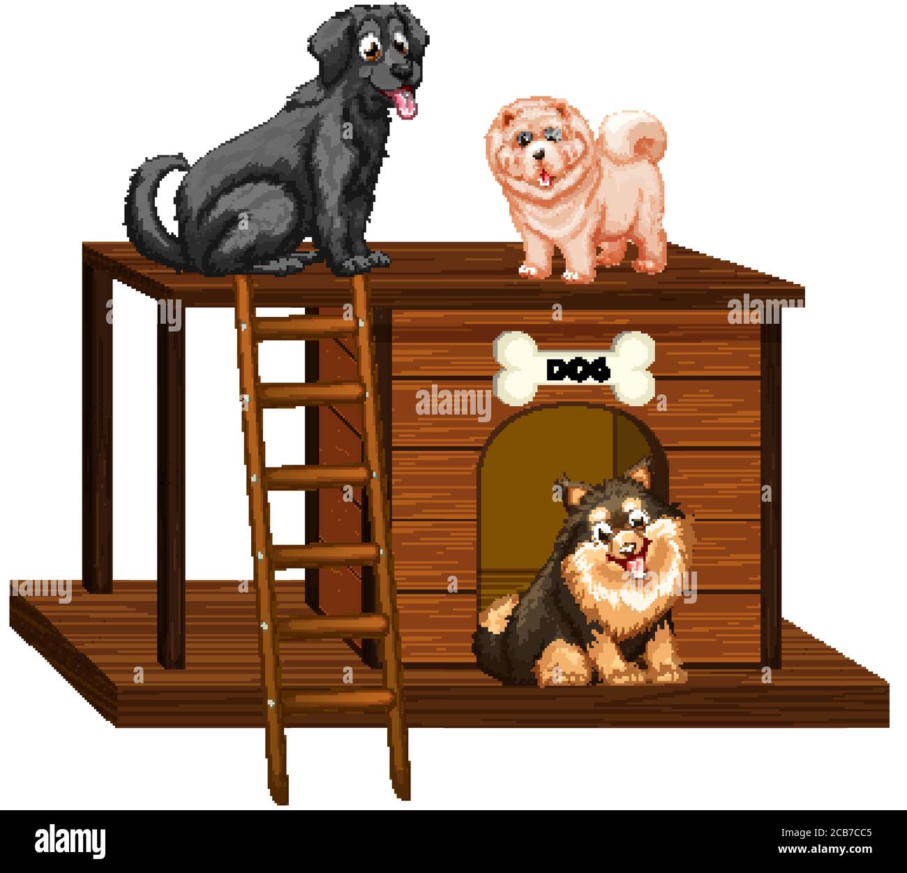 Dog house with cute dogs isolated illustration Stock Vector Image & Art ...