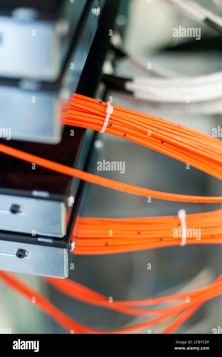 Close up electrical installations and wires on relay protection system ...