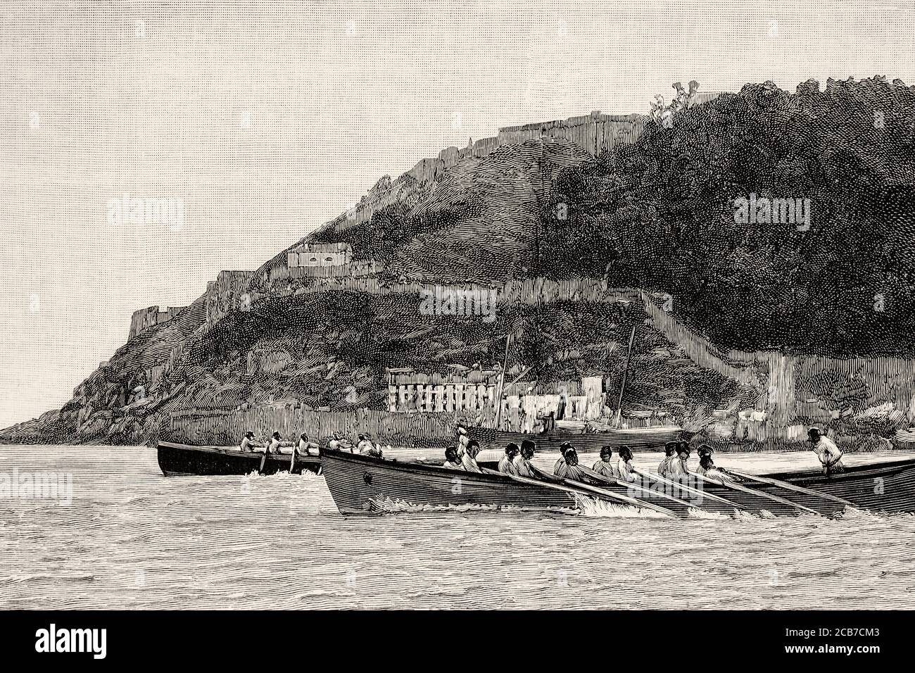 Traditional regattas of rowing boats in San Sebastian late 19th century ...