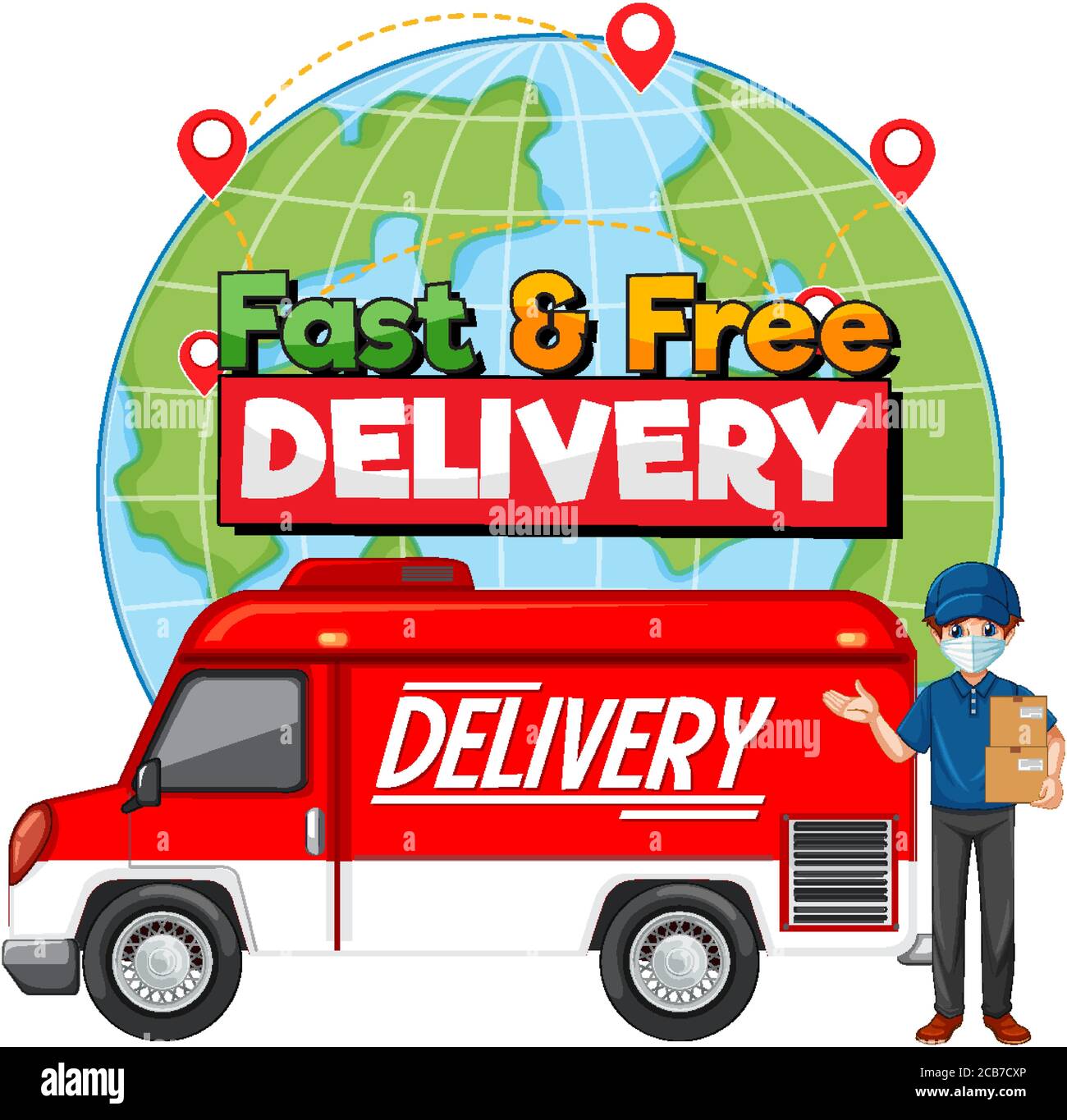 Fast and free delivery logo with delivery van or truck illustration ...