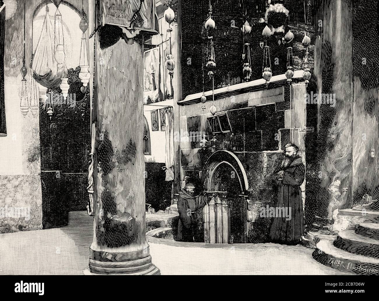 Entrance to the Grotto of the Nativity. Bethlehem, Israel. Old XIX ...