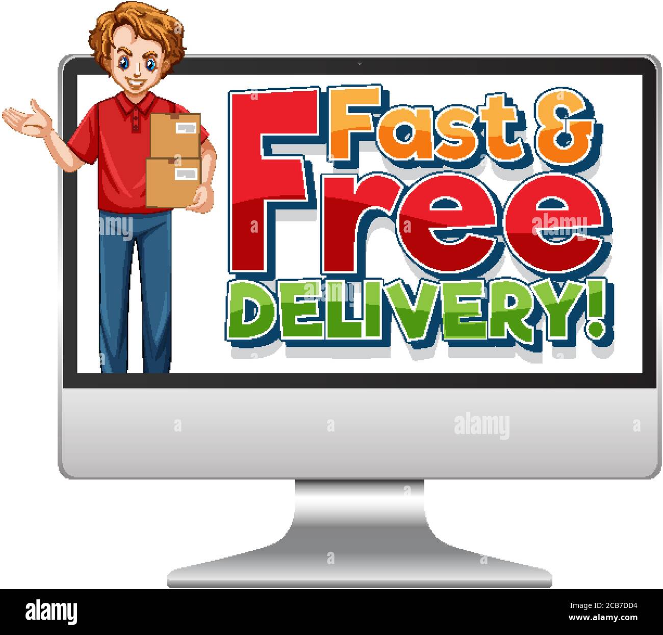 Computer with fast and free delivery logo illustration Stock Vector ...