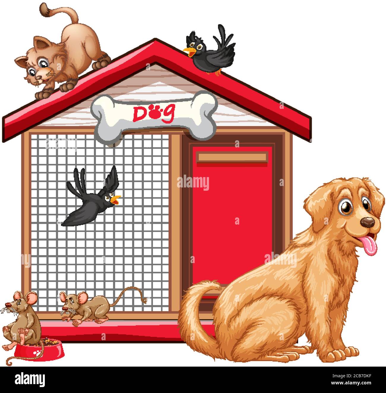 Dog cage with animal group cartoon isolated illustration Stock Vector ...