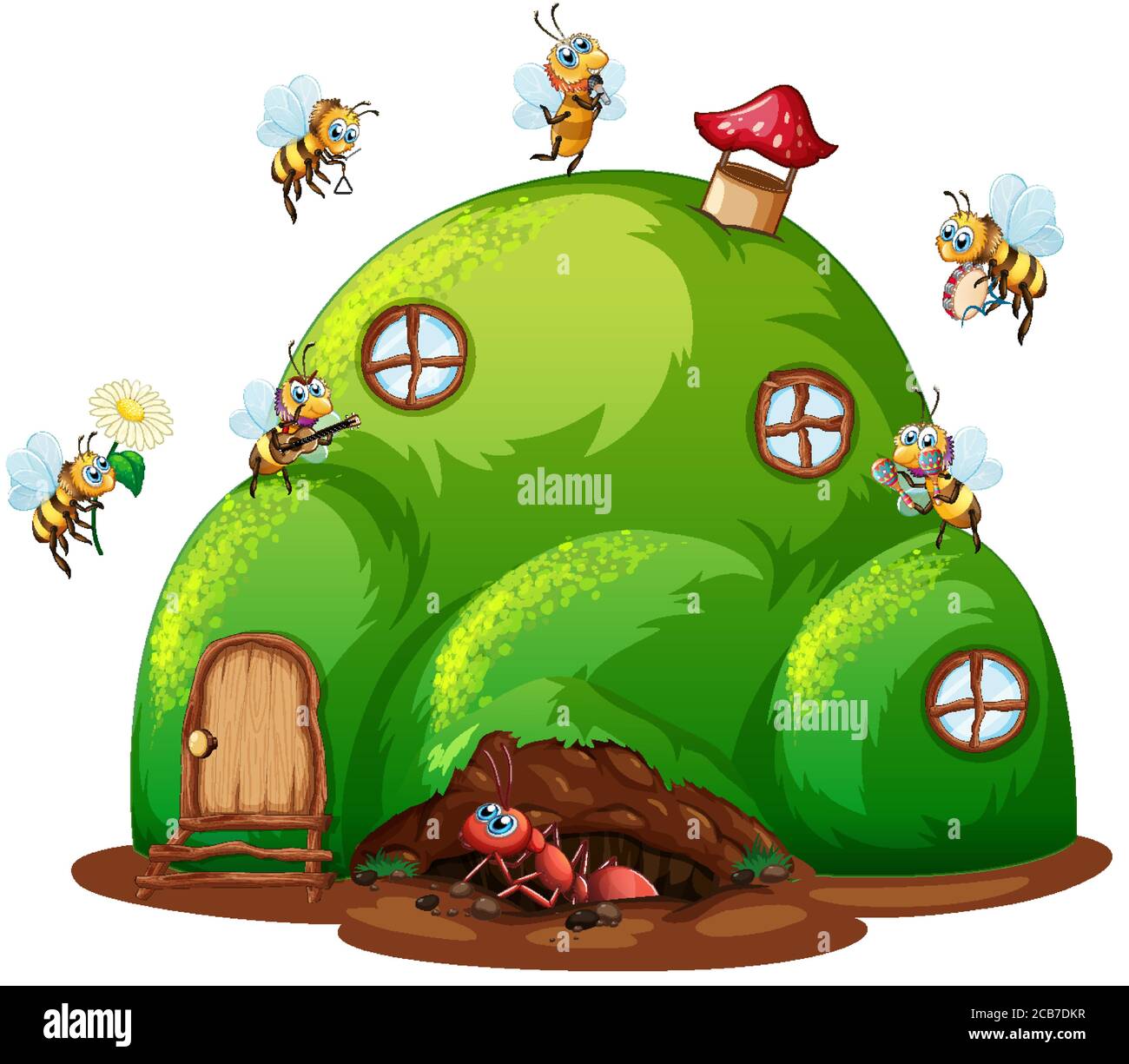 Scene with ant and bees on the hill house illustration Stock Vector ...