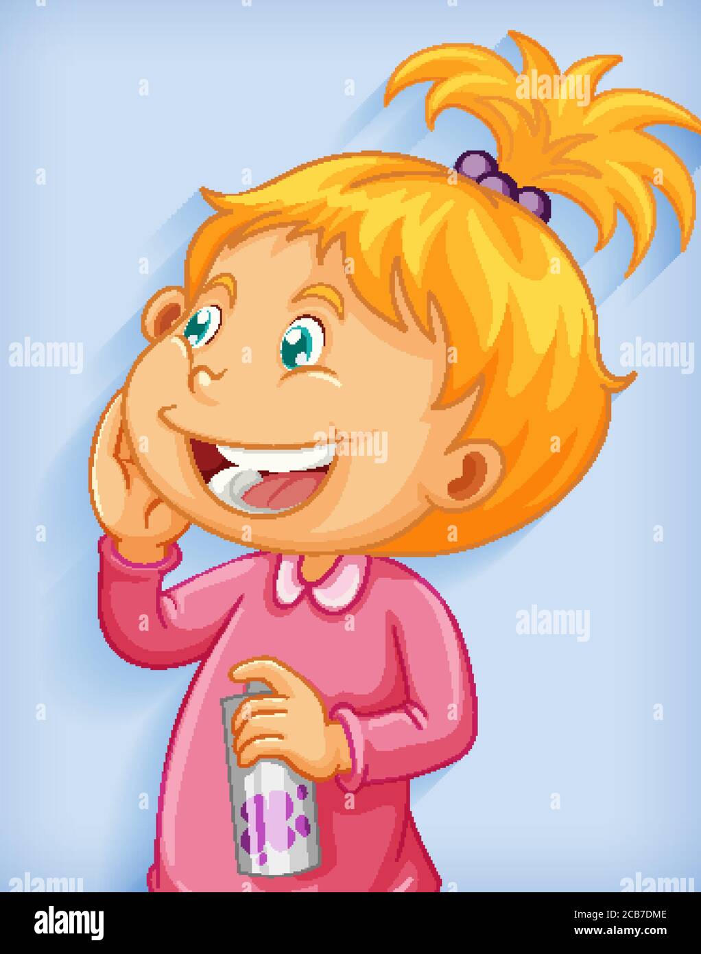 Cute little girl smile cartoon character isolated on blue background ...