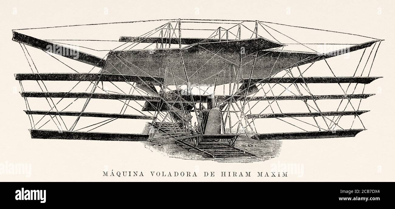 Flying Machine by Sir Hiram Maxim (1840-1916) British inventor. England ...
