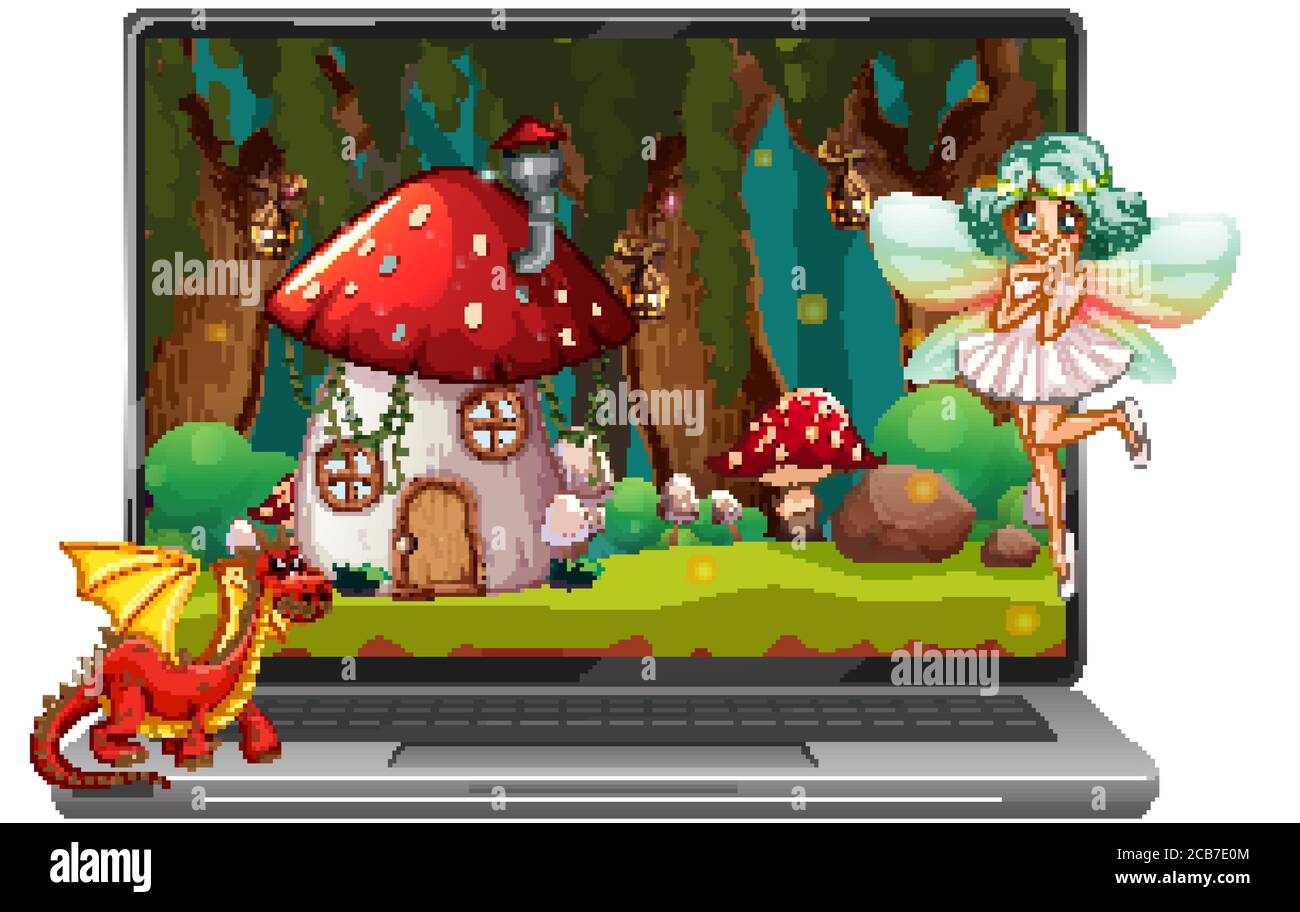 Fairy tale on computer screen illustration Stock Vector Image & Art - Alamy