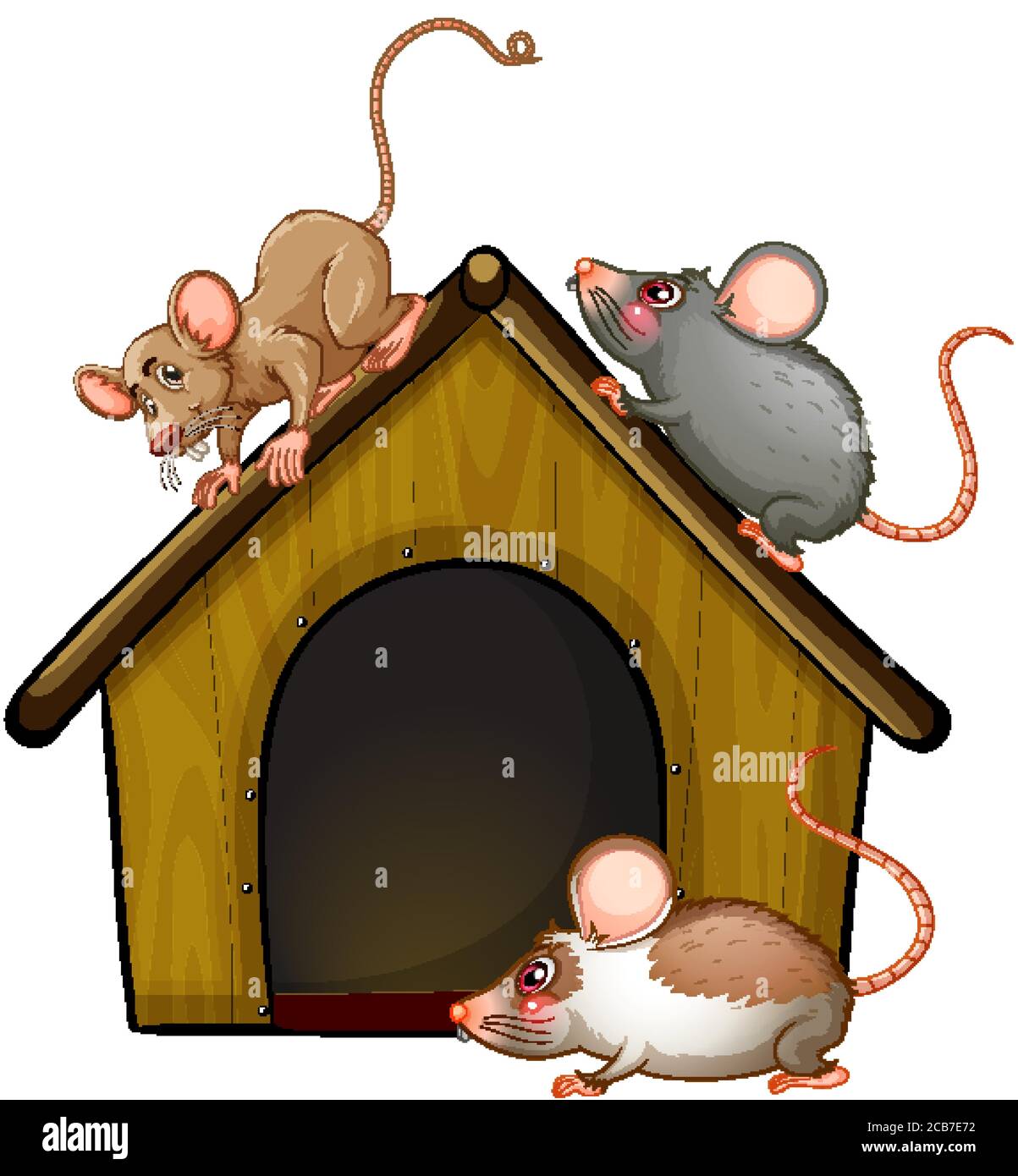 Group of cute mouses with little house isolated on white background ...