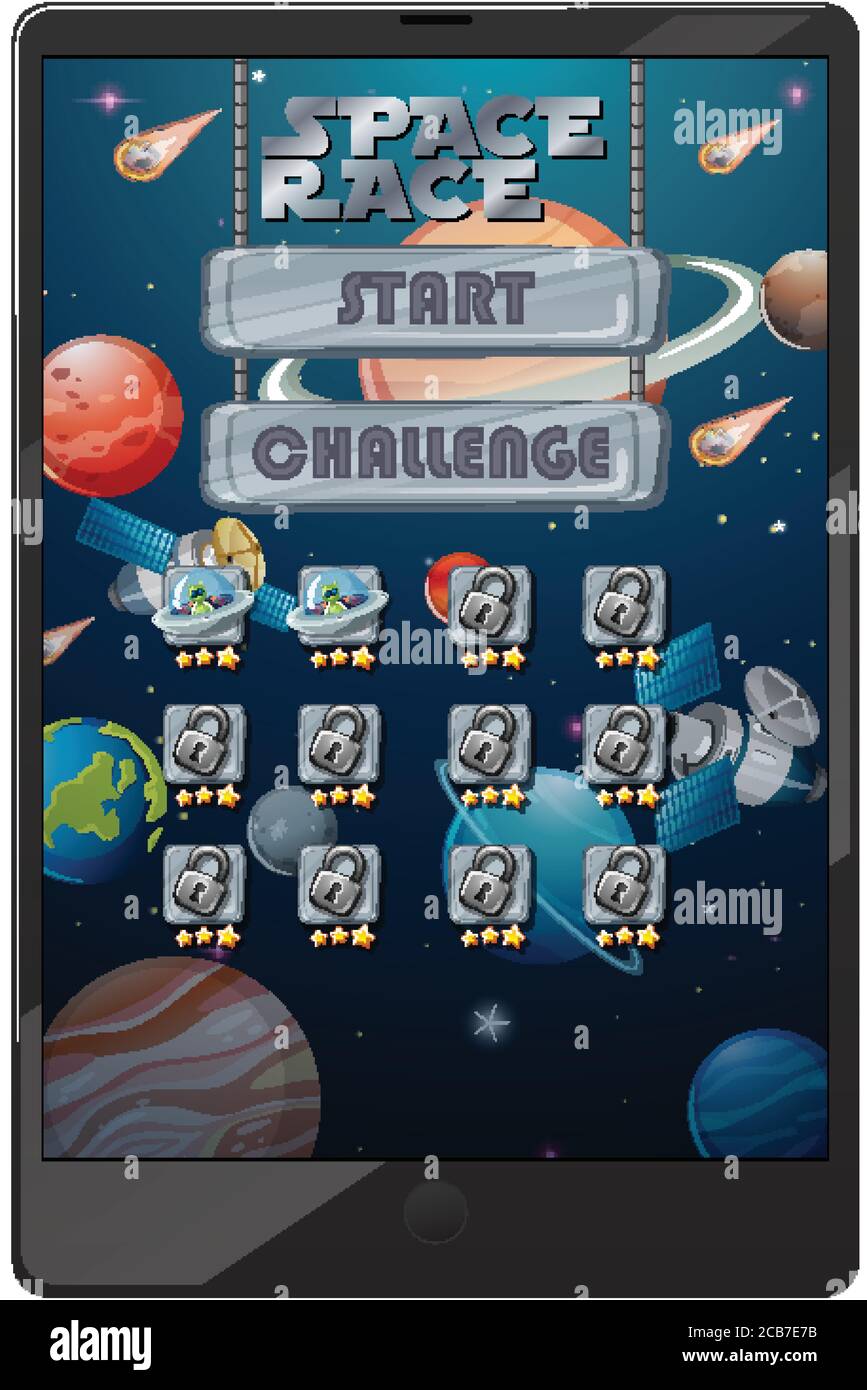 Space race mission game on tablet screen illustration Stock Vector ...