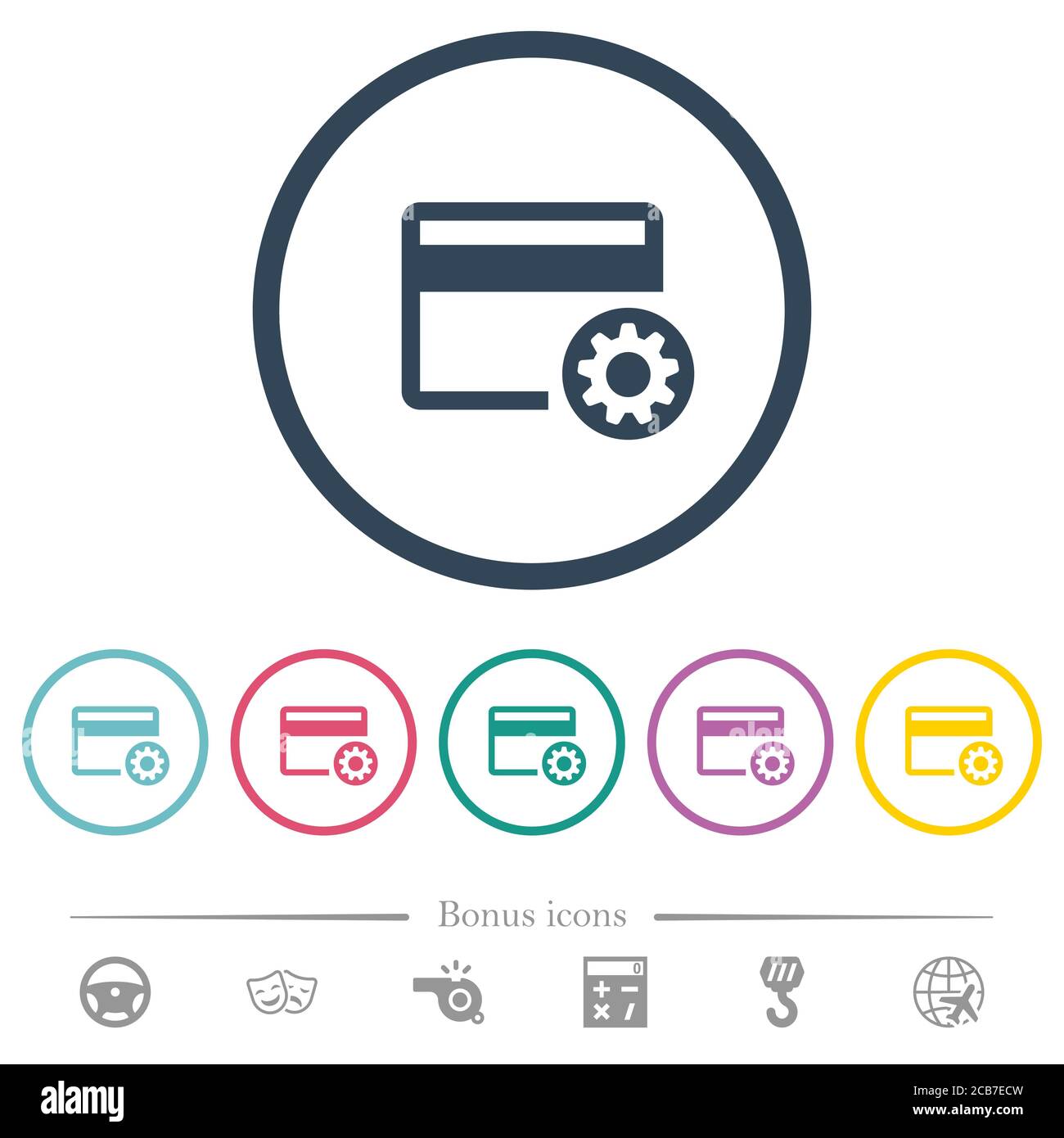 Credit card settings flat color icons in round outlines. 6 bonus icons ...