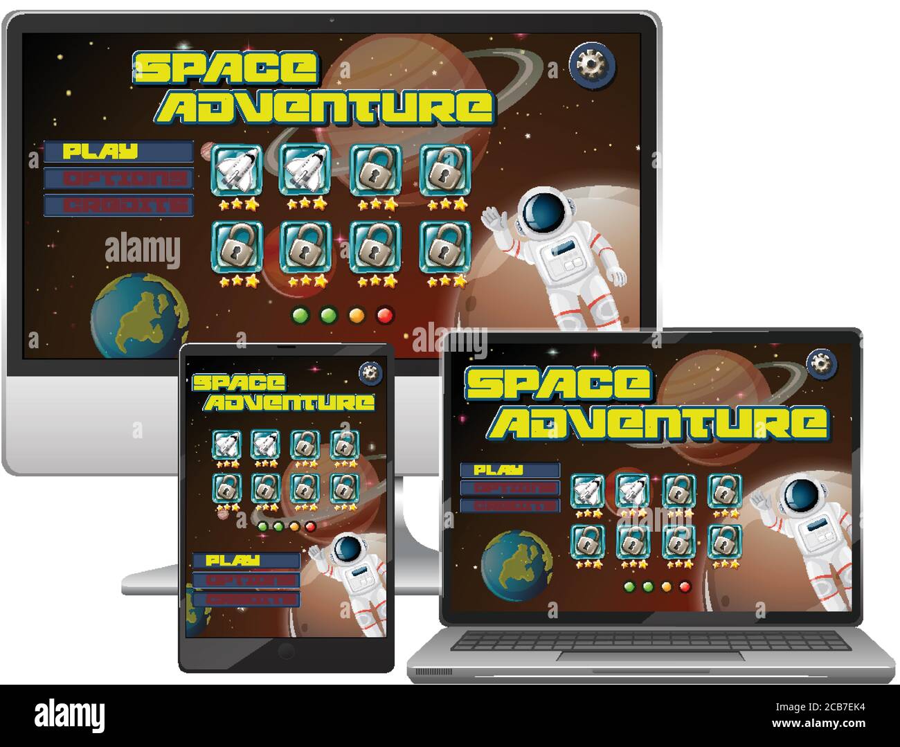 Space adventure mission game on diffrent electronic screens ...