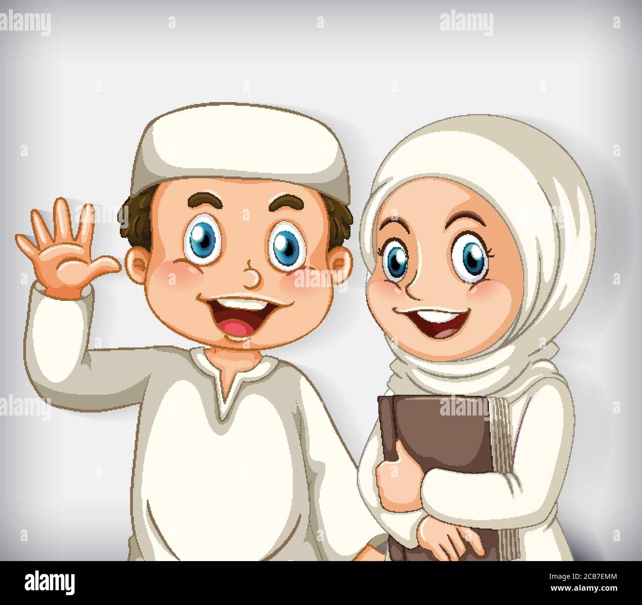 Happy muslim couple on colour gradient background illustration Stock ...