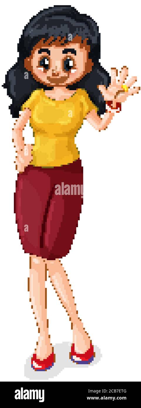 Happy woman waving hello on white background illustration Stock Vector ...