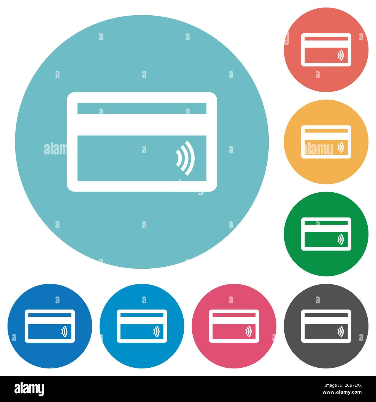 Contactless credit card flat white icons on round color backgrounds ...