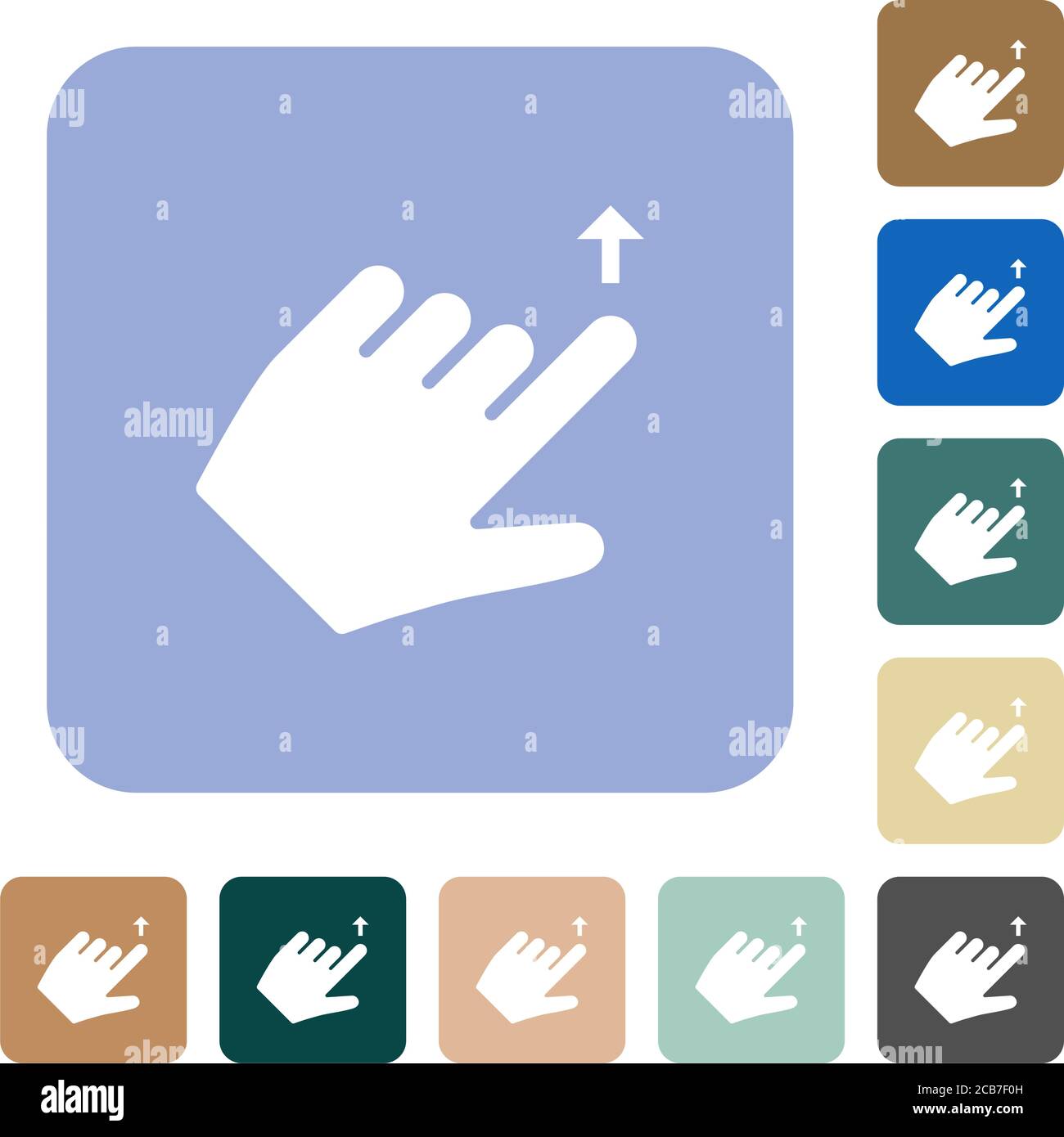 Left handed move up gesture white flat icons on color rounded square ...