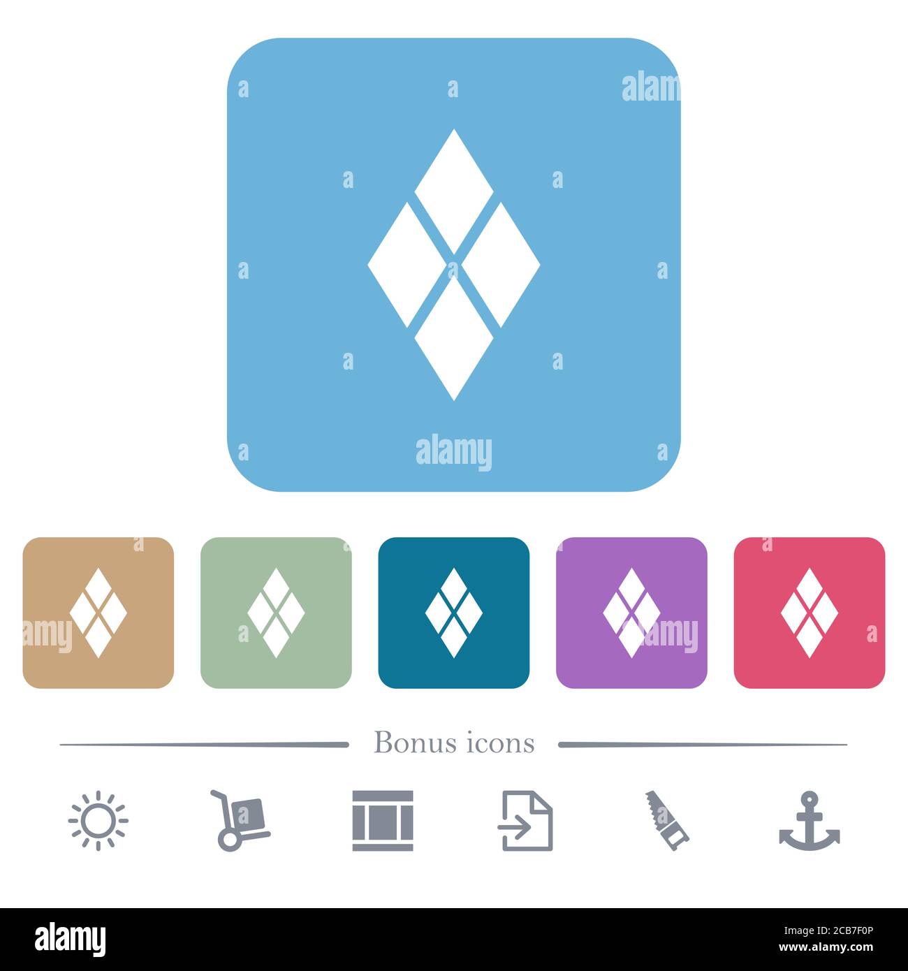 Diamond tile pattern white flat icons on color rounded square ...
