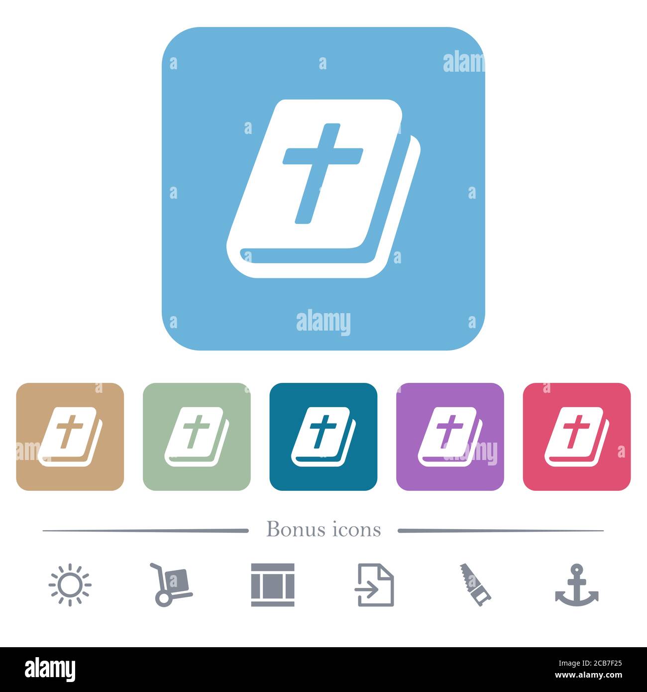 Holy bible white flat icons on color rounded square backgrounds. 6 ...