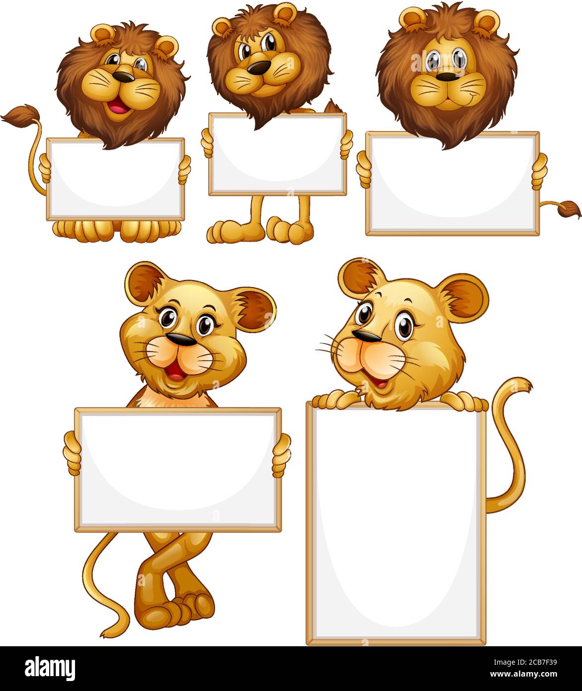 Blank sign template with many lions on white background illustration ...