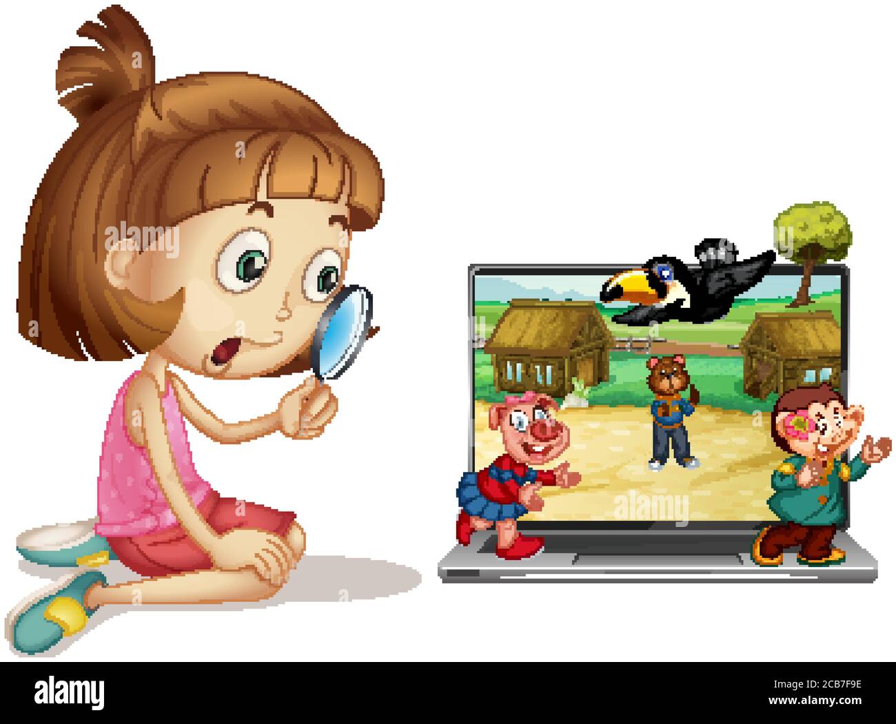 Cute animal on computer background illustration Stock Vector Image ...