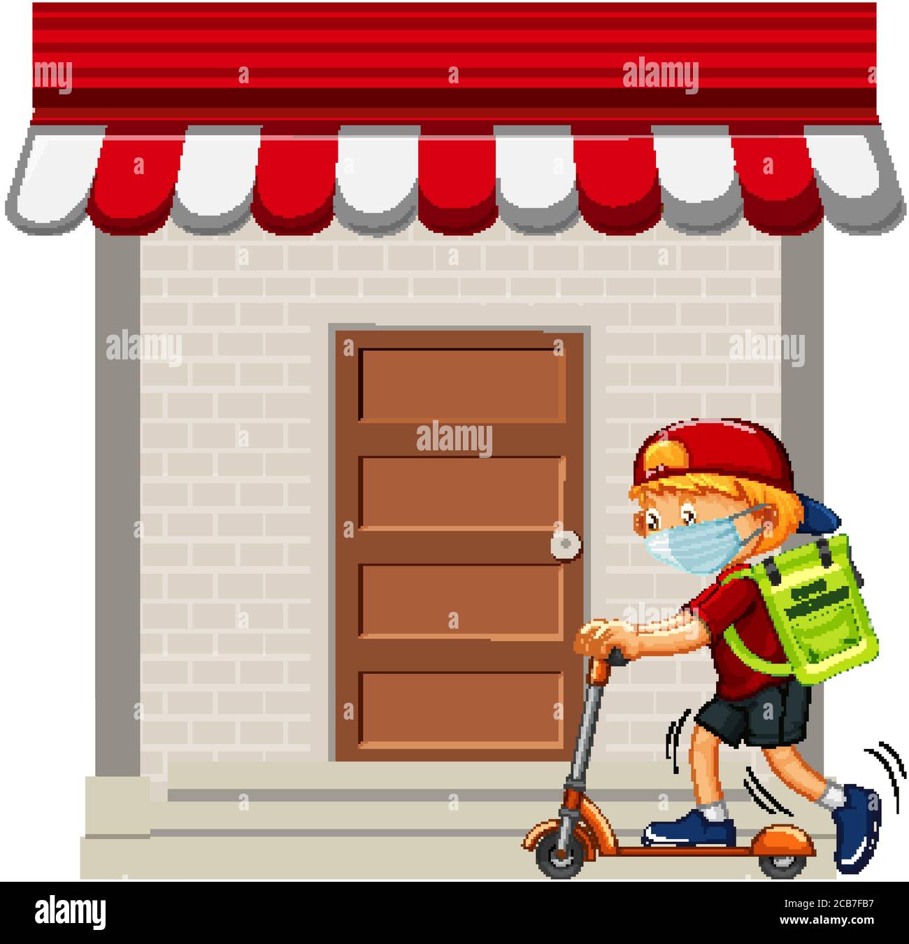 Boy delivery food with kick scooter illustration Stock Vector Image ...