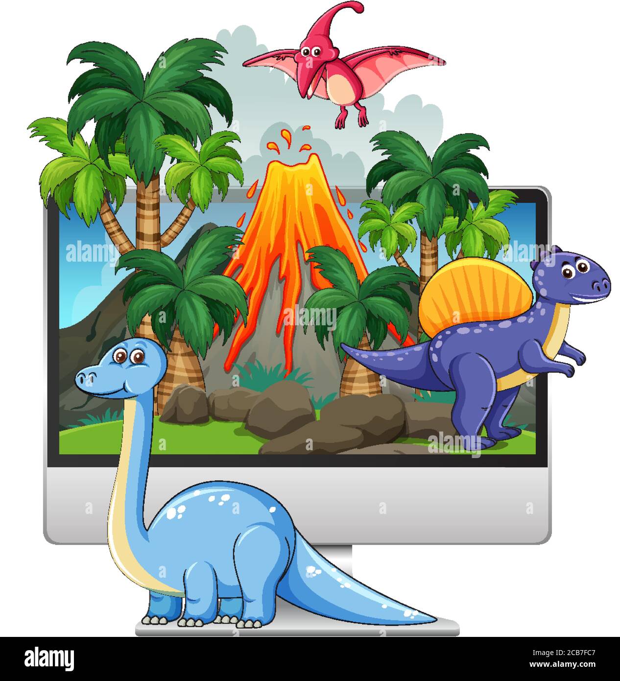 Dinosaur on computer screen background illustration Stock Vector Image ...
