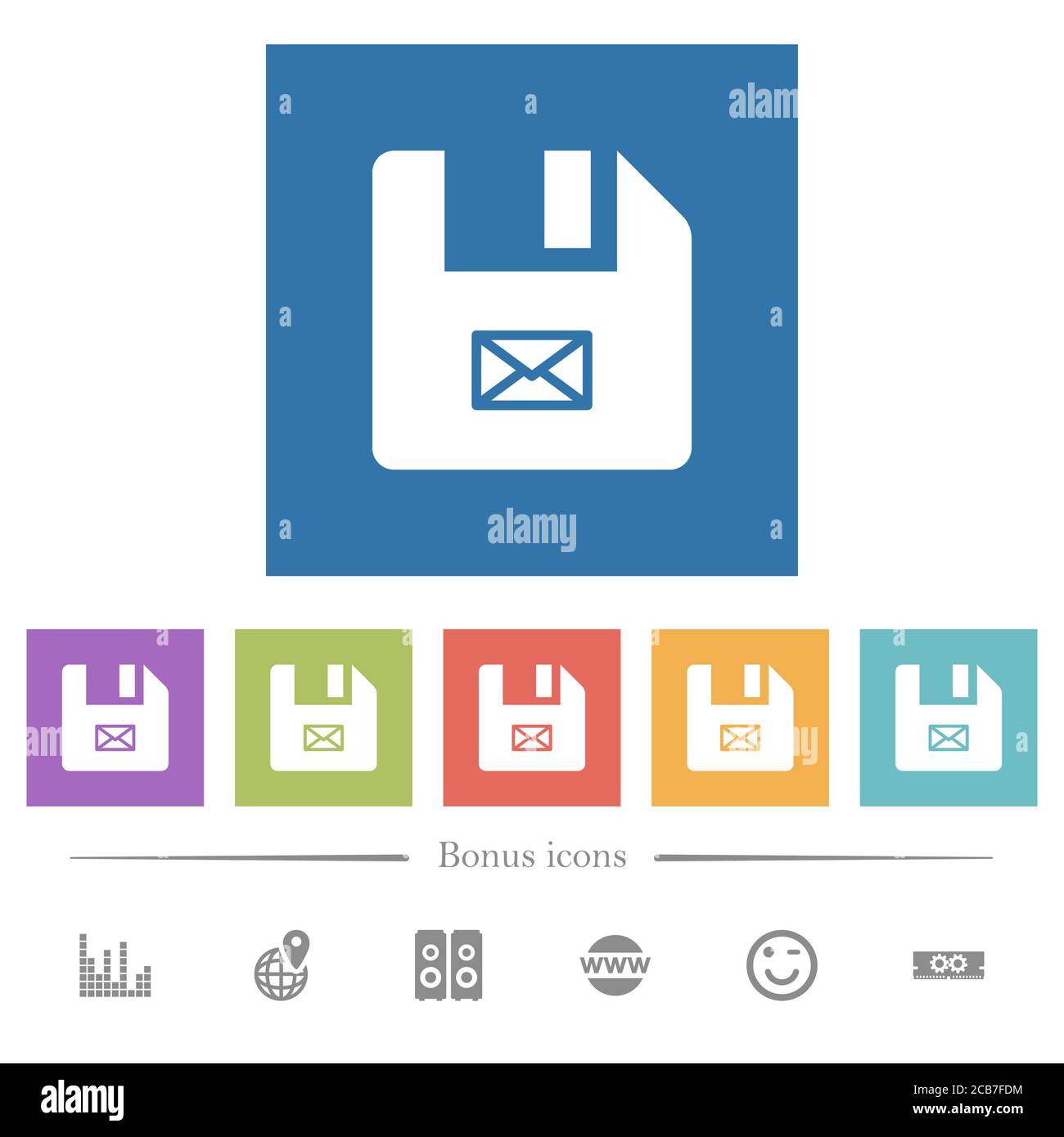 Message file flat white icons in square backgrounds. 6 bonus icons ...