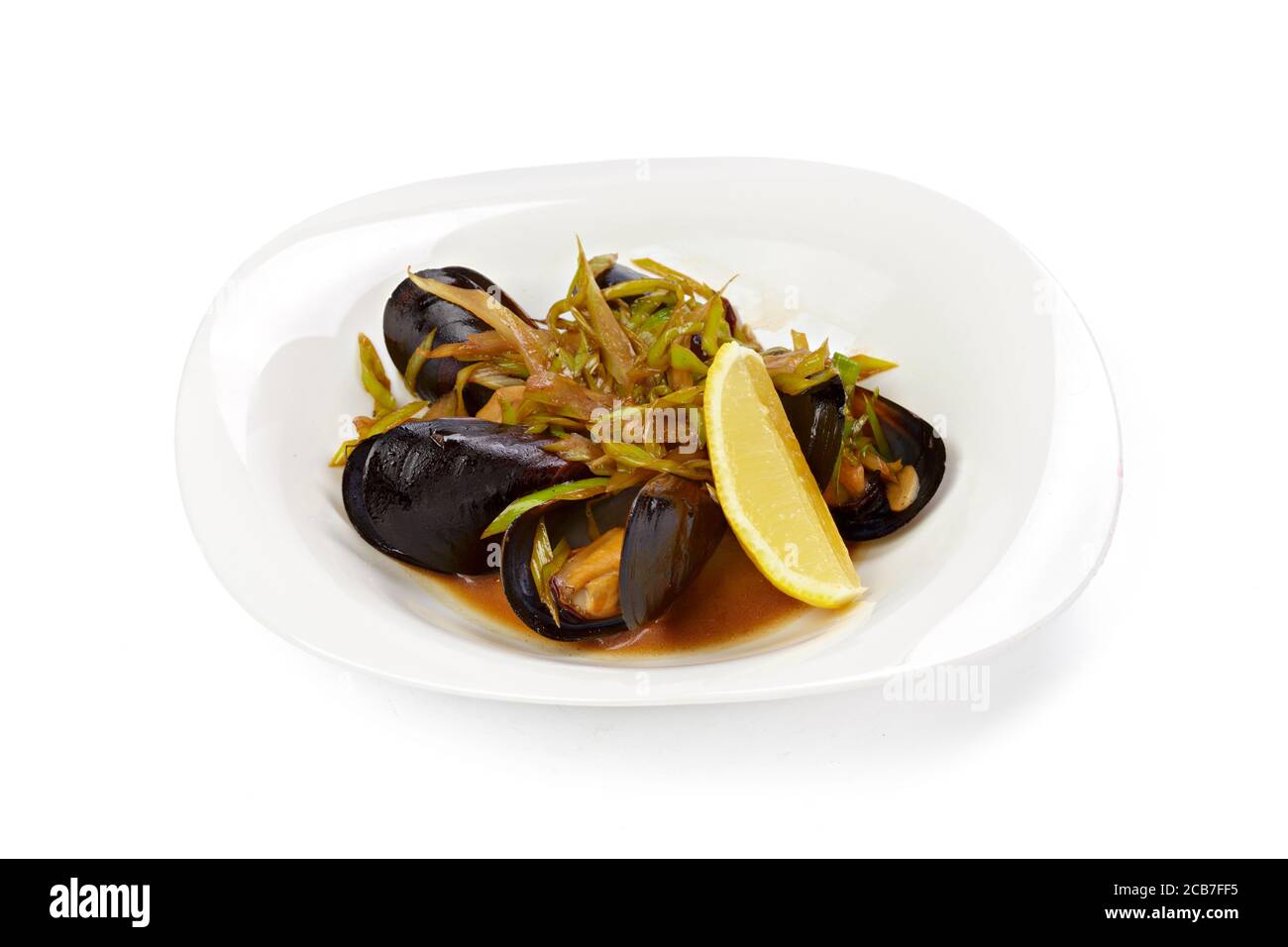 Cooked mussels in shells isolated on white Stock Photo - Alamy