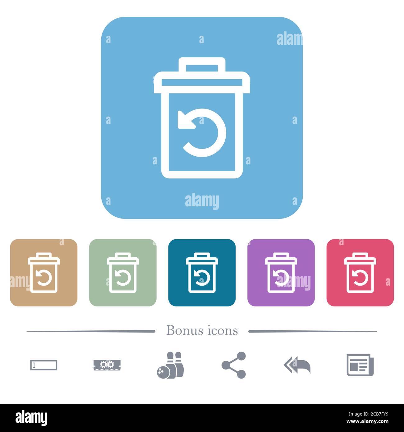 Undelete white flat icons on color rounded square backgrounds. 6 bonus ...