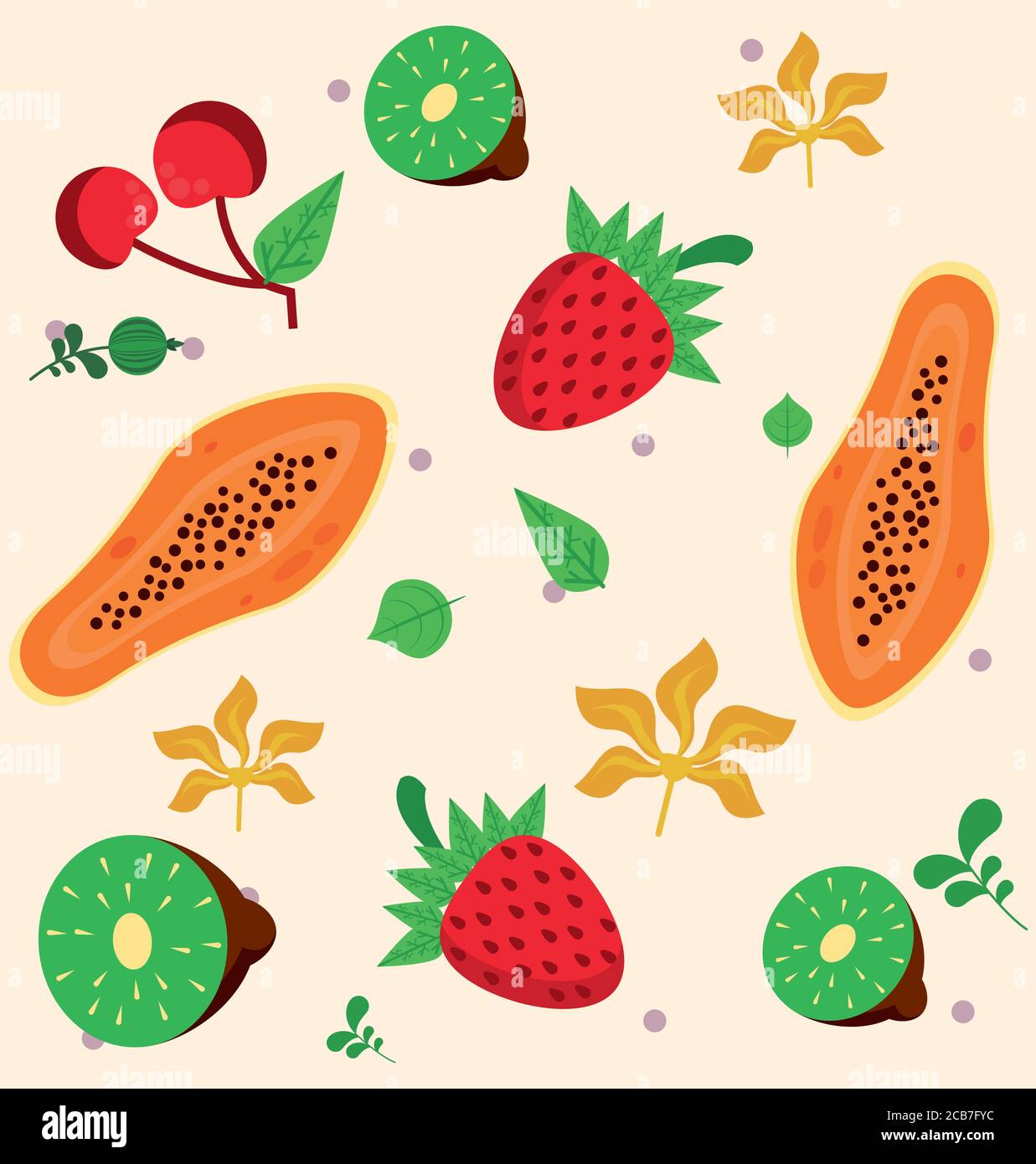 fresh local fruits with strawberries and fruits pattern vector ...