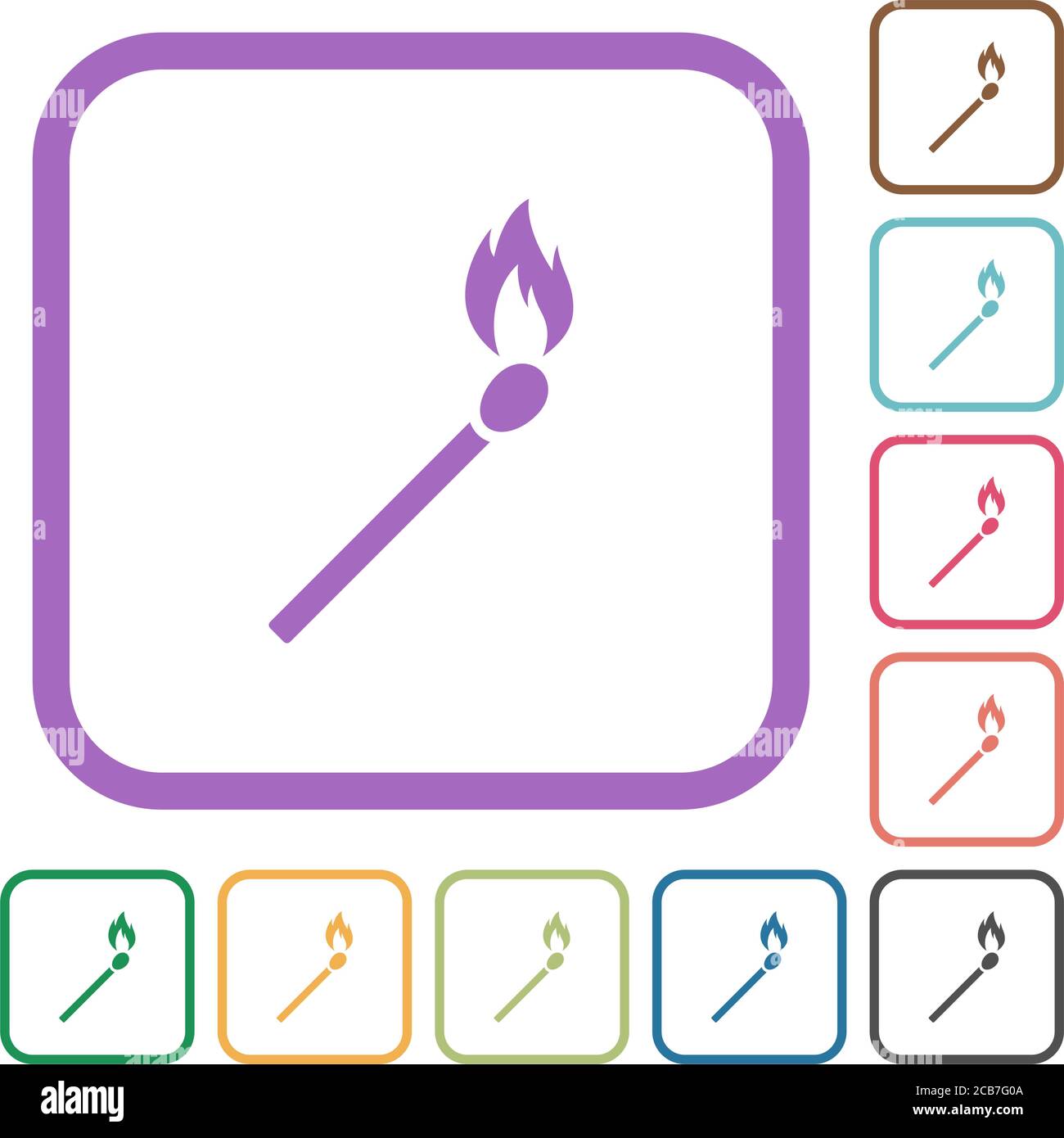 Matchstick simple icons in color rounded square frames on white ...