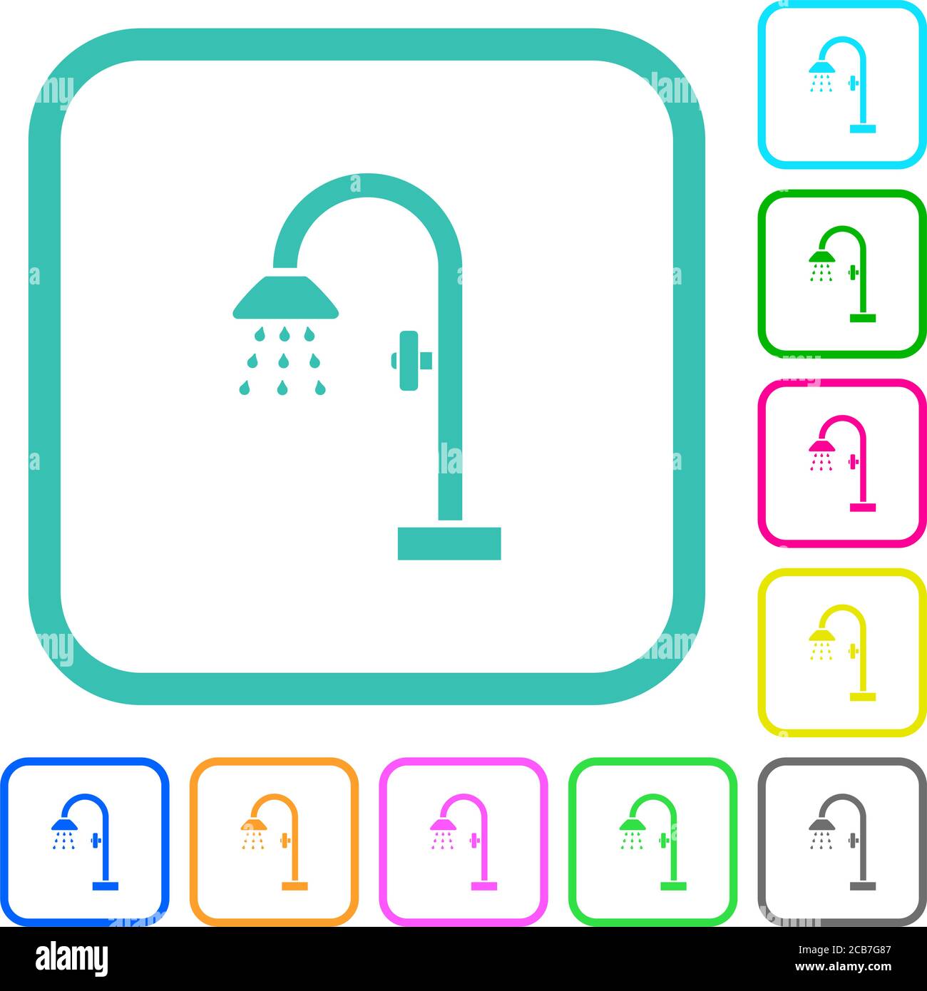 Shower vivid colored flat icons in curved borders on white background ...