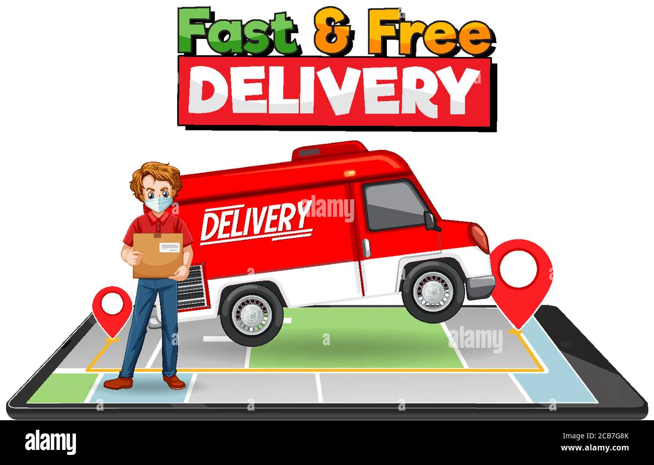 Fast and free delivery logo with delivery van or truck illustration ...
