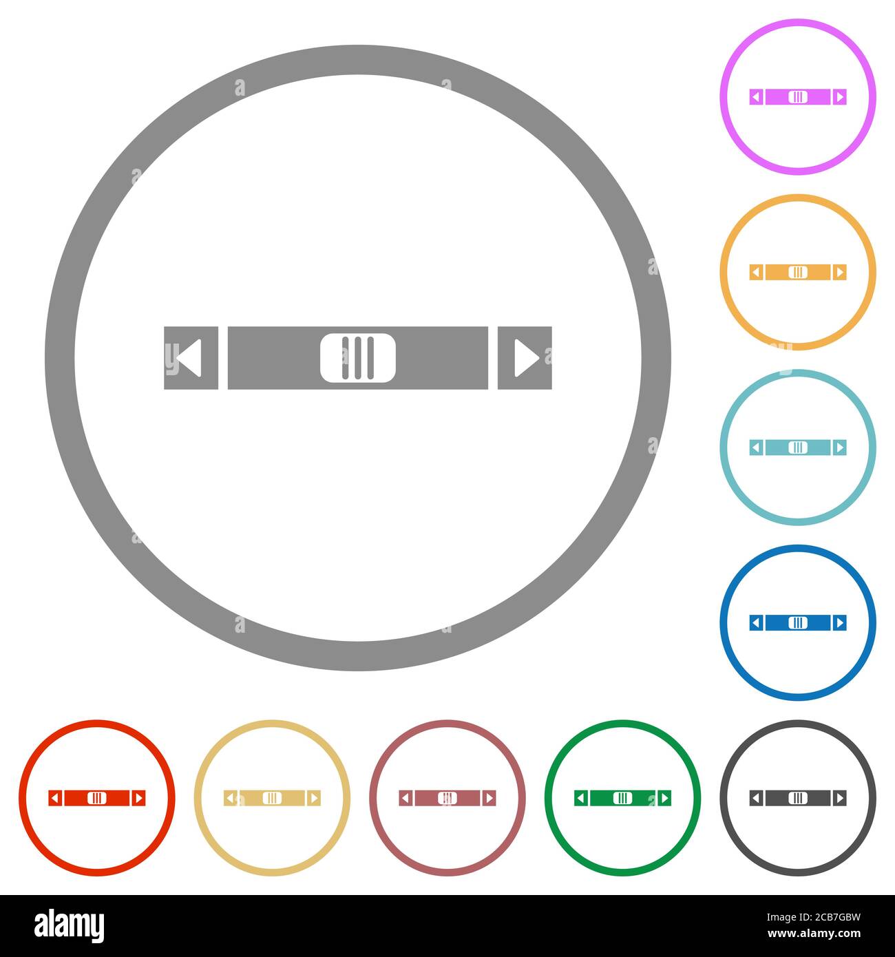 Horizontal scroll bar flat color icons in round outlines on white ...