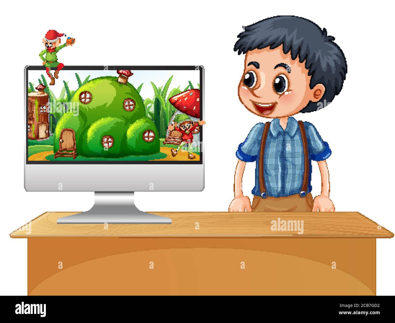 Elf on computer screen desktop illustration Stock Vector Image & Art ...