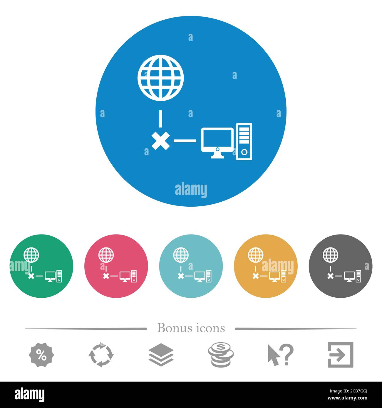 Offline computer flat white icons on round color backgrounds. 6 bonus ...