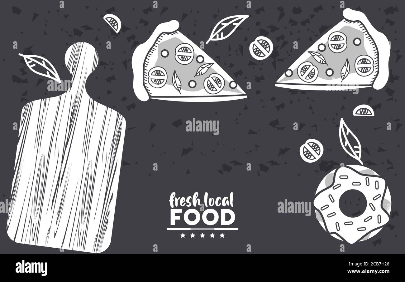 local fresh food lettering drawing in black background vector ...