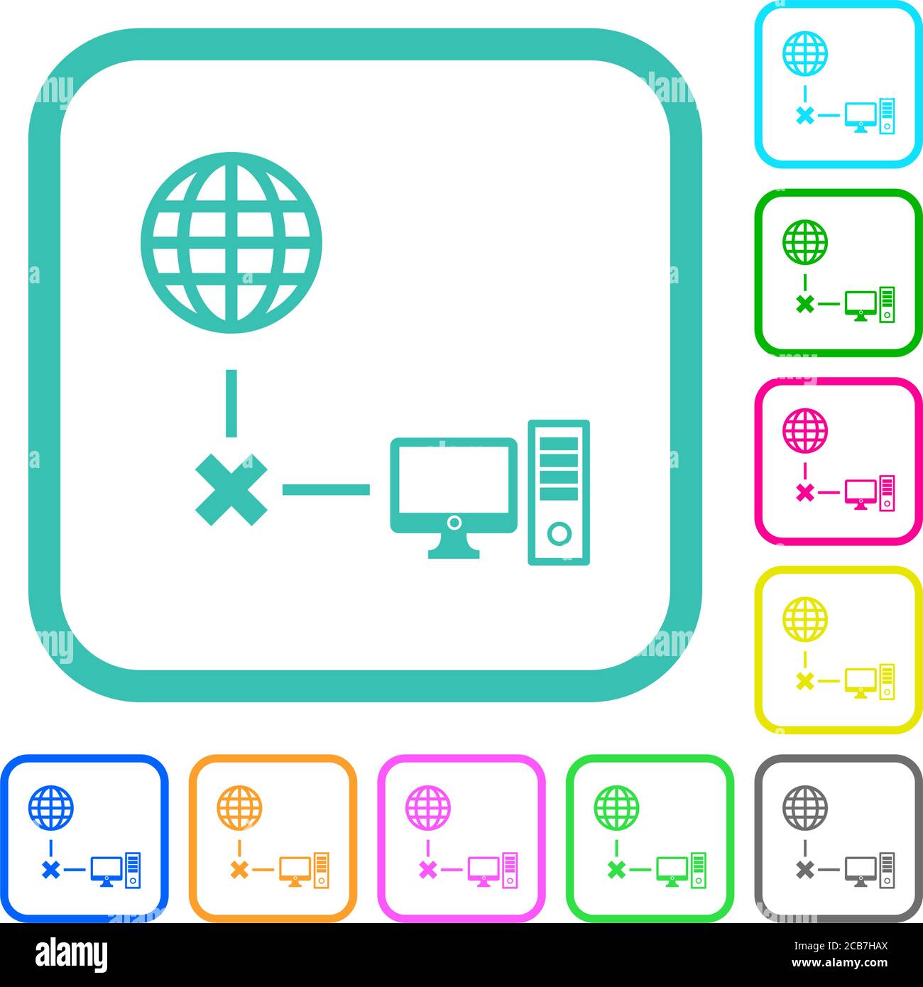 Offline computer vivid colored flat icons in curved borders on white ...