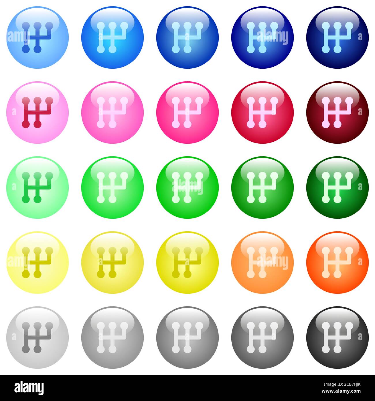 Manual shift icons in set of 25 color glossy spherical buttons Stock ...
