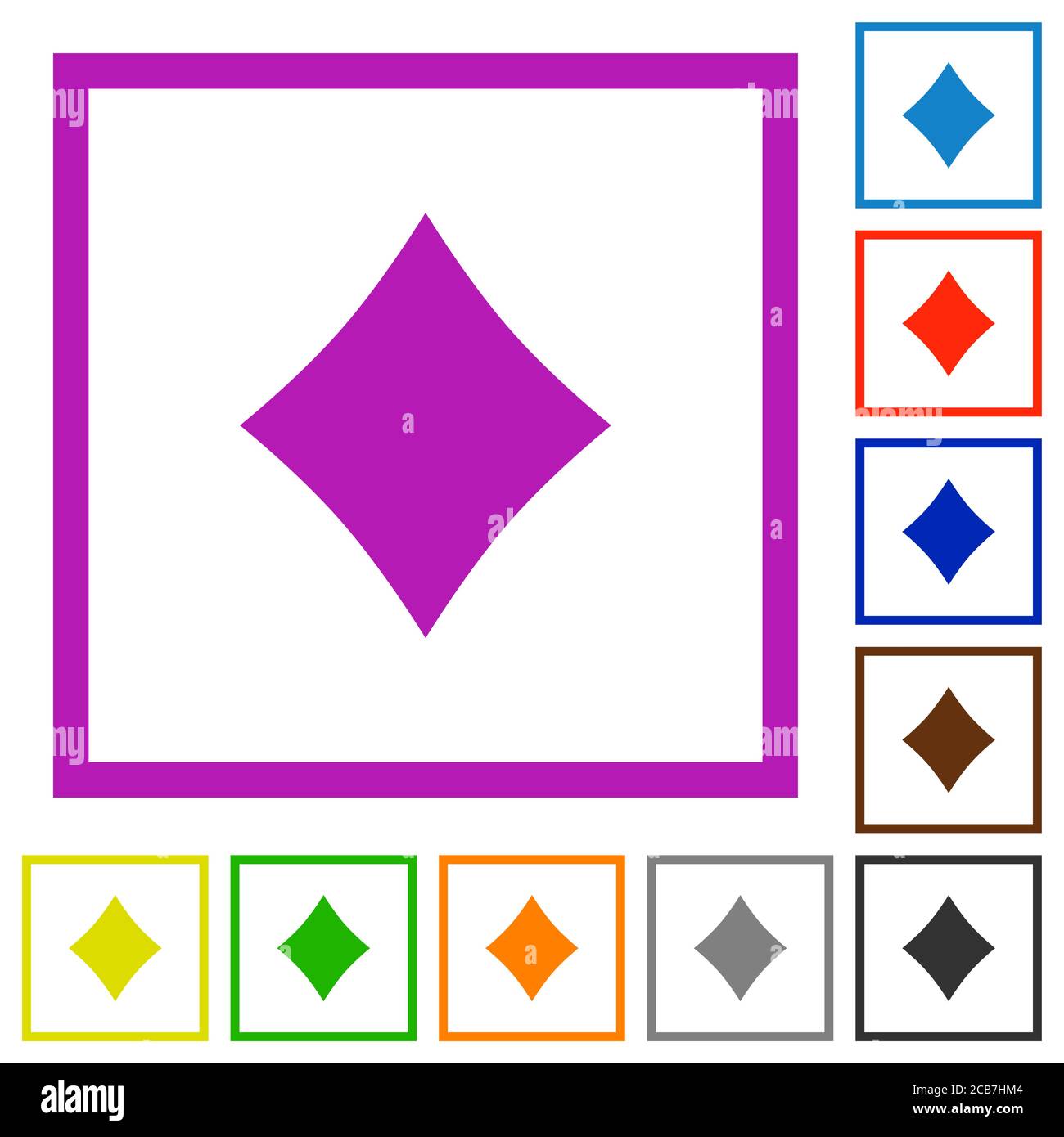 Diamond card symbol flat color icons in square frames on white ...