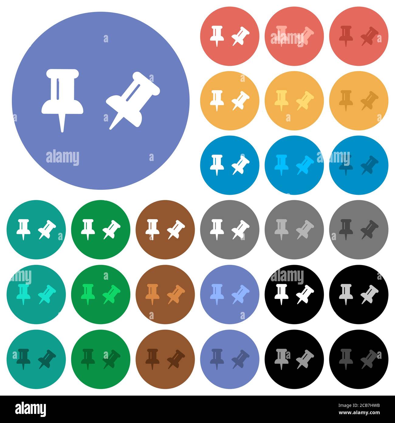 Toggle pin multi colored flat icons on round backgrounds. Included ...