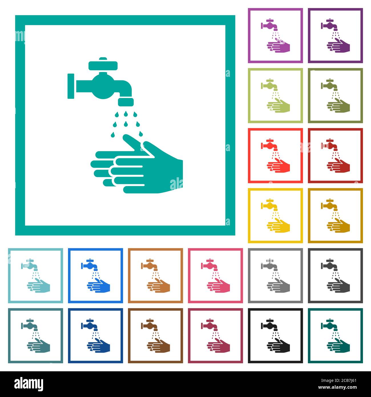 Hand washing flat color icons with quadrant frames on white background ...