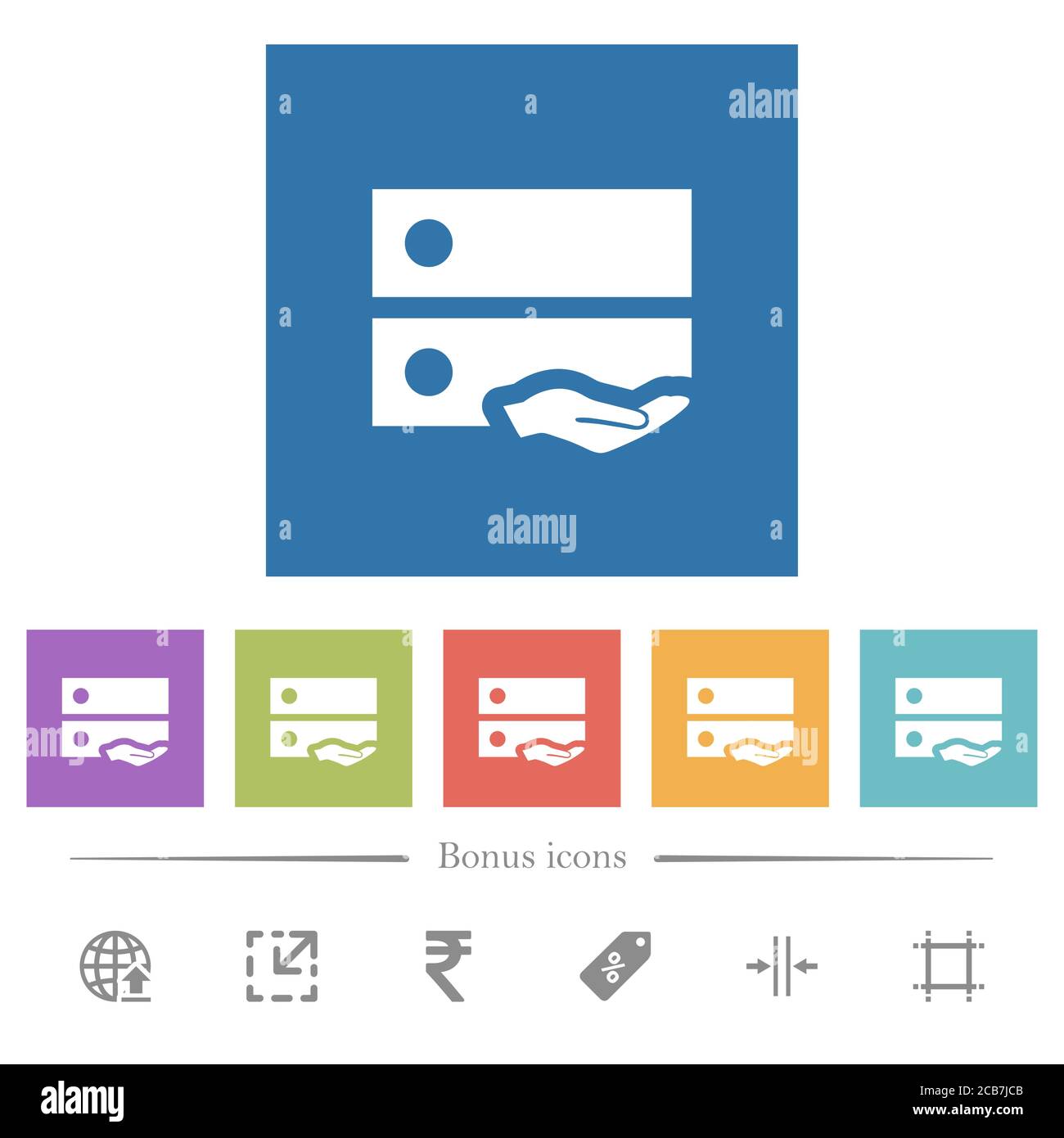 Shared drive flat white icons in square backgrounds. 6 bonus icons ...
