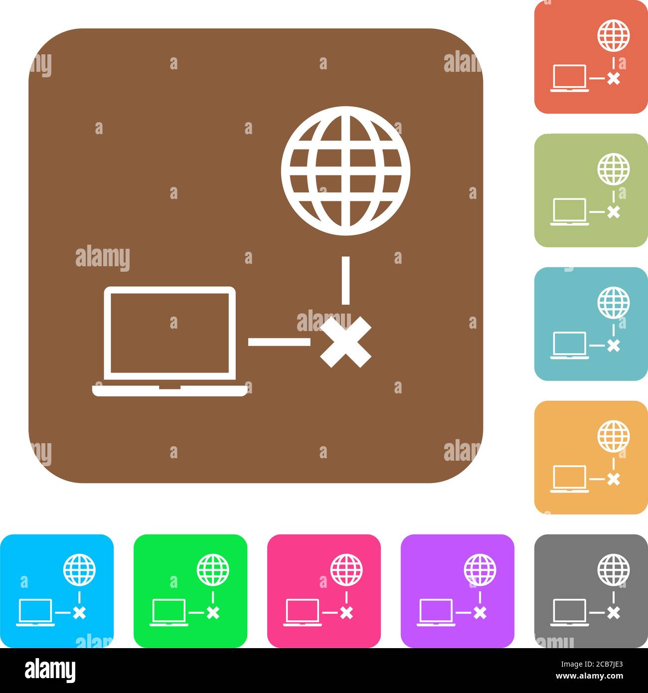 Offline laptop flat icons on rounded square vivid color backgrounds ...