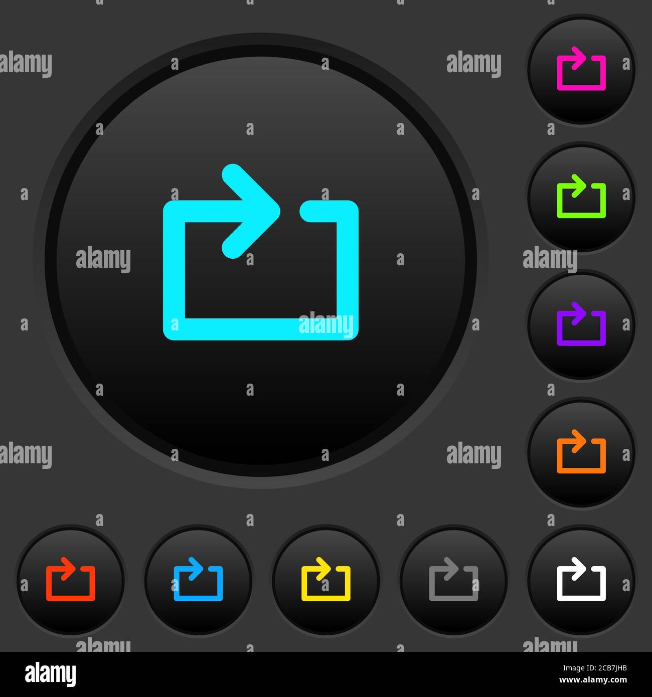 Media loop dark push buttons with vivid color icons on dark grey ...
