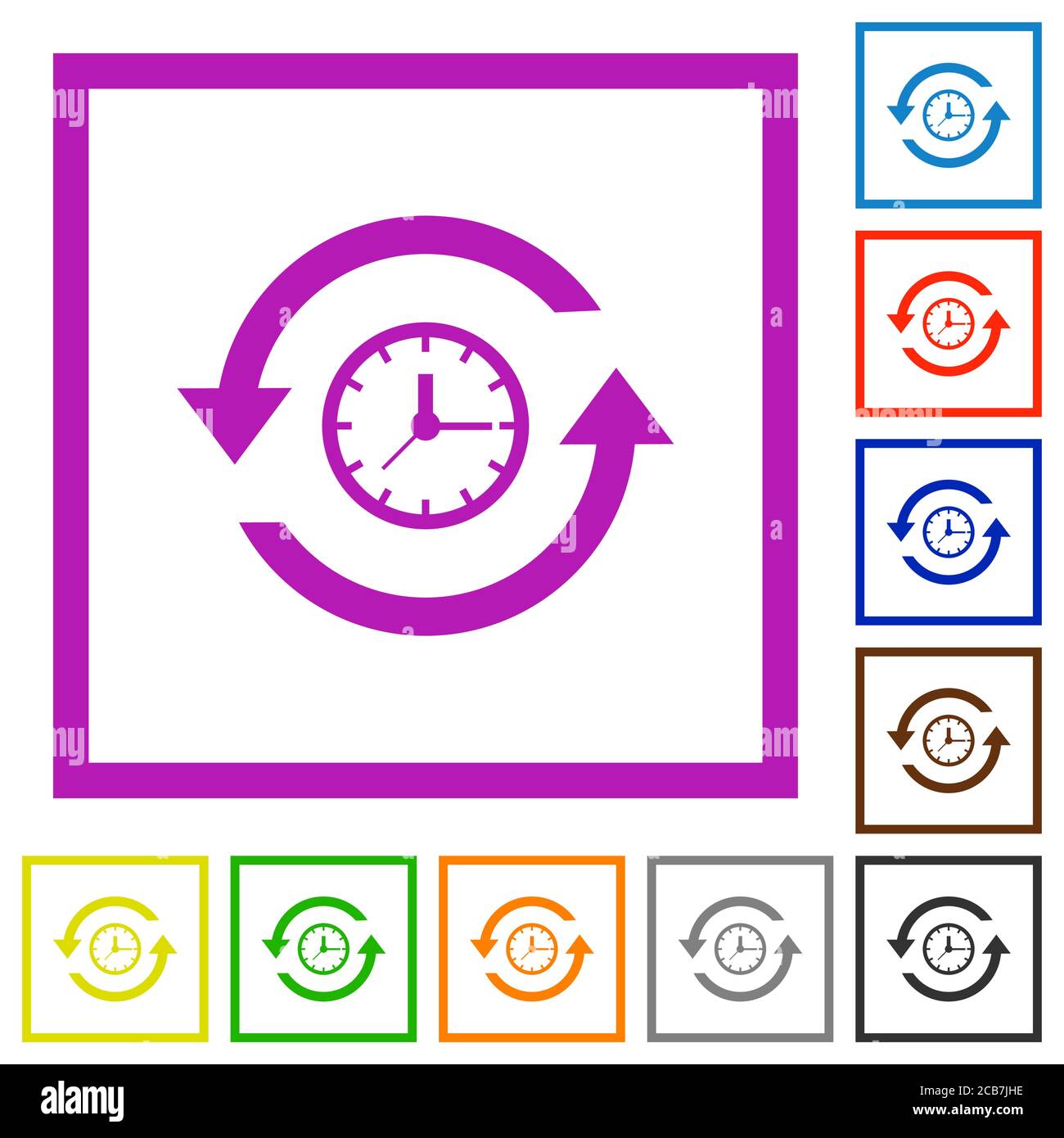 History flat color icons in square frames on white background Stock ...