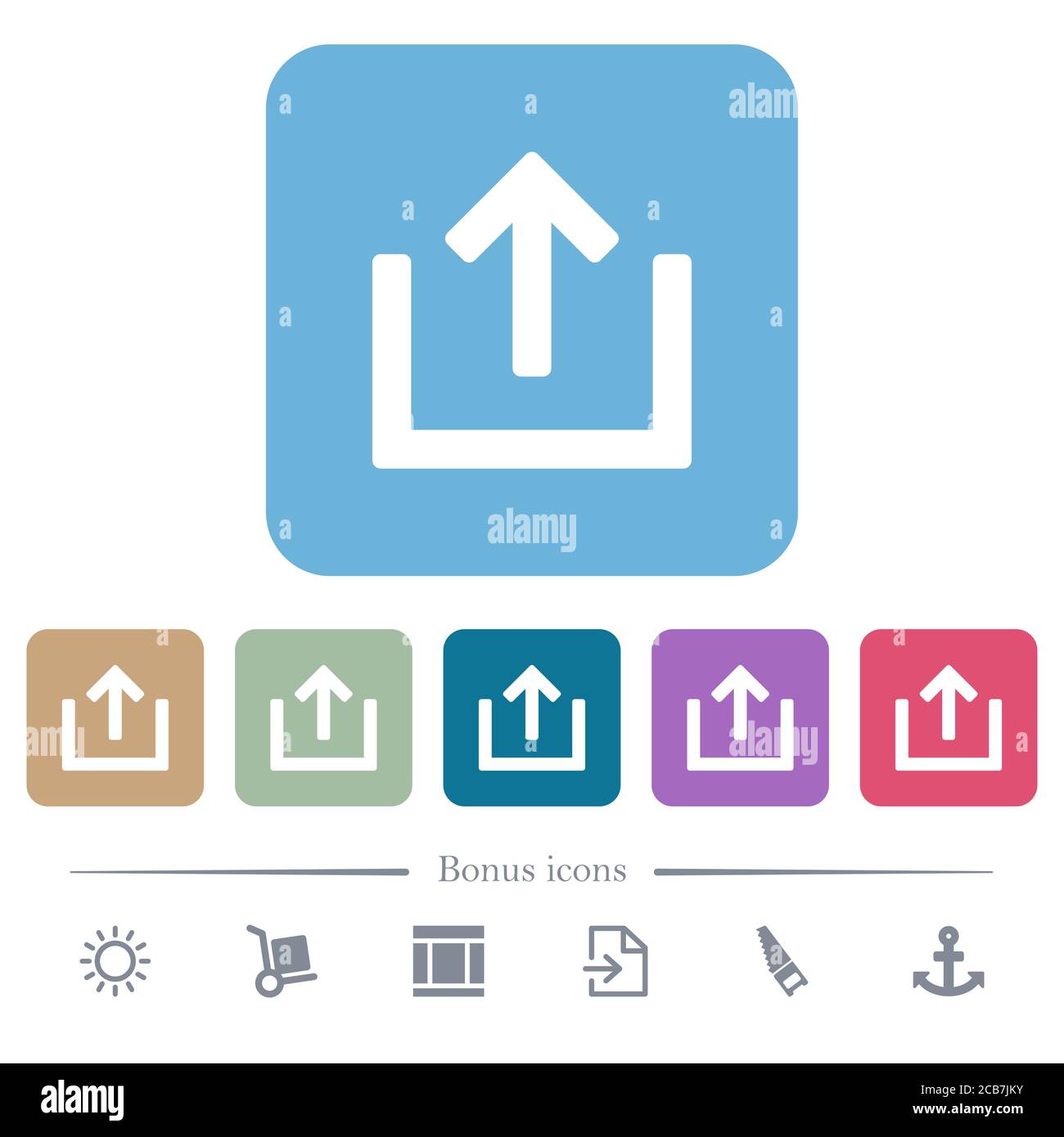 Export item white flat icons on color rounded square backgrounds. 6 ...