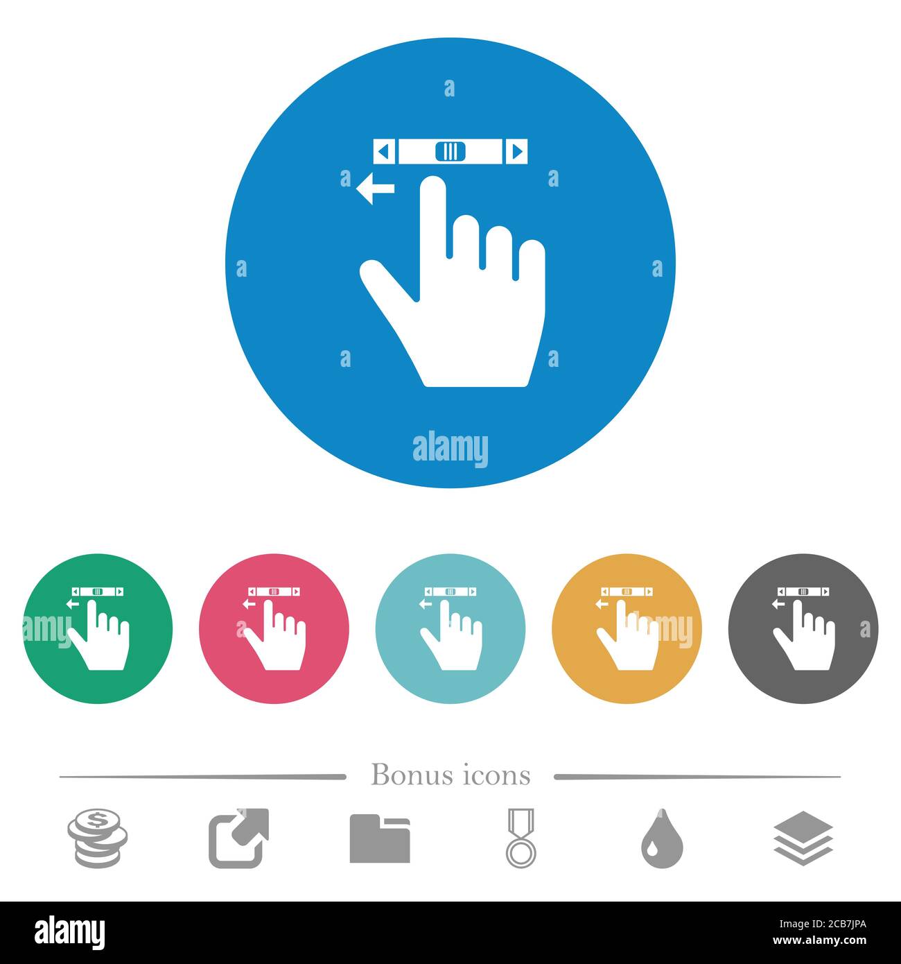 right handed scroll left gesture flat white icons on round color ...