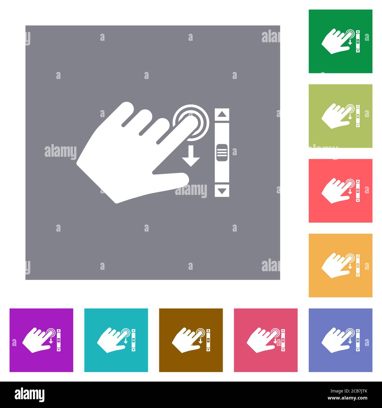Left handed scroll down gesture flat icons on simple color square ...